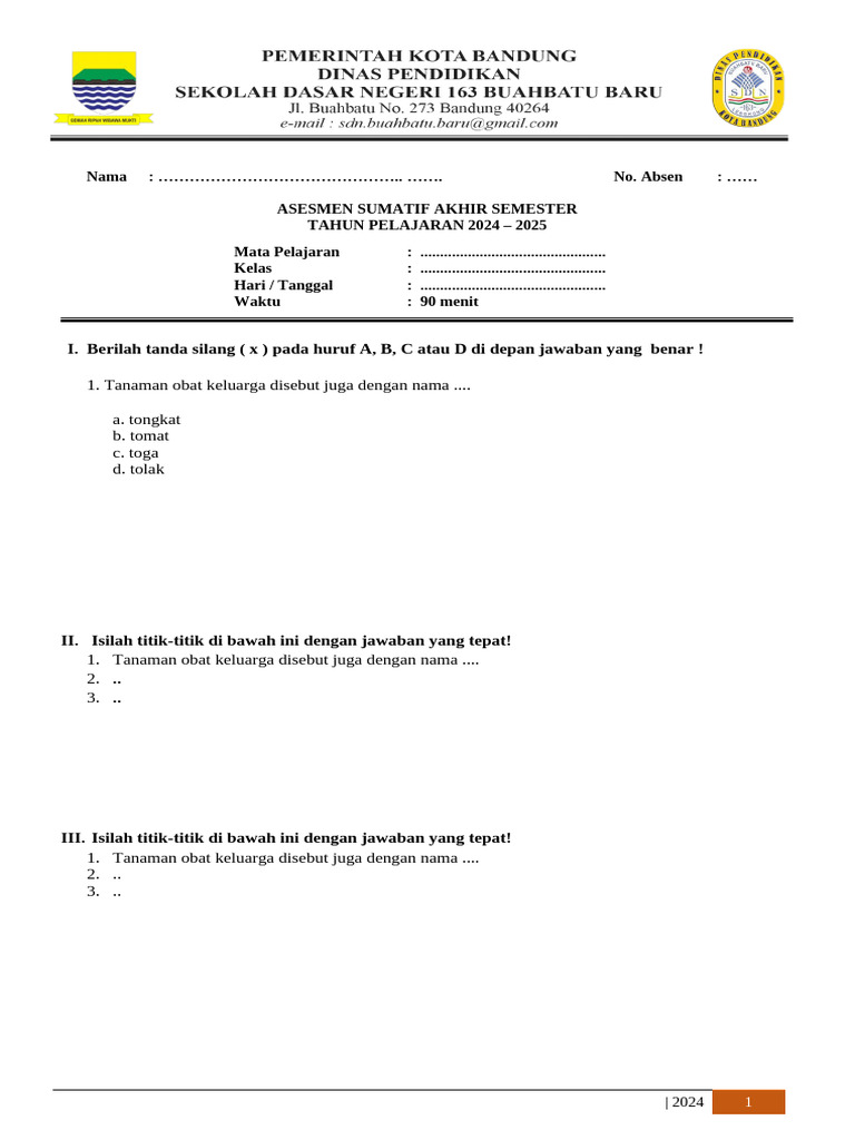 Form Soal ASAS 2024 | PDF