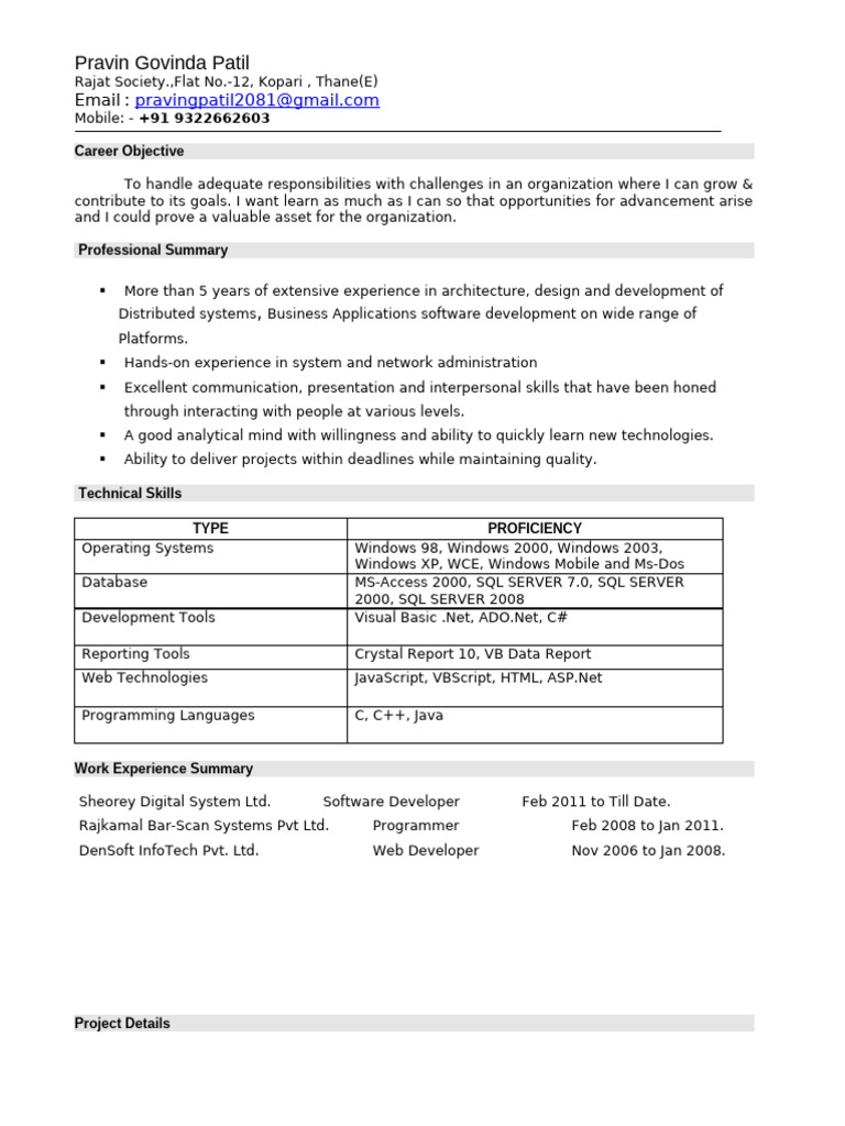 Pravin Resume OLD | PDF | Microsoft Sql Server | Computing