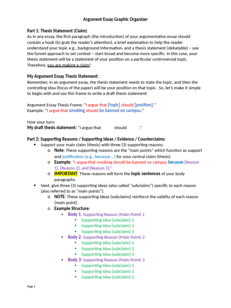 Argument Essay Graphic Organizer | PDF | Essays | Evidence