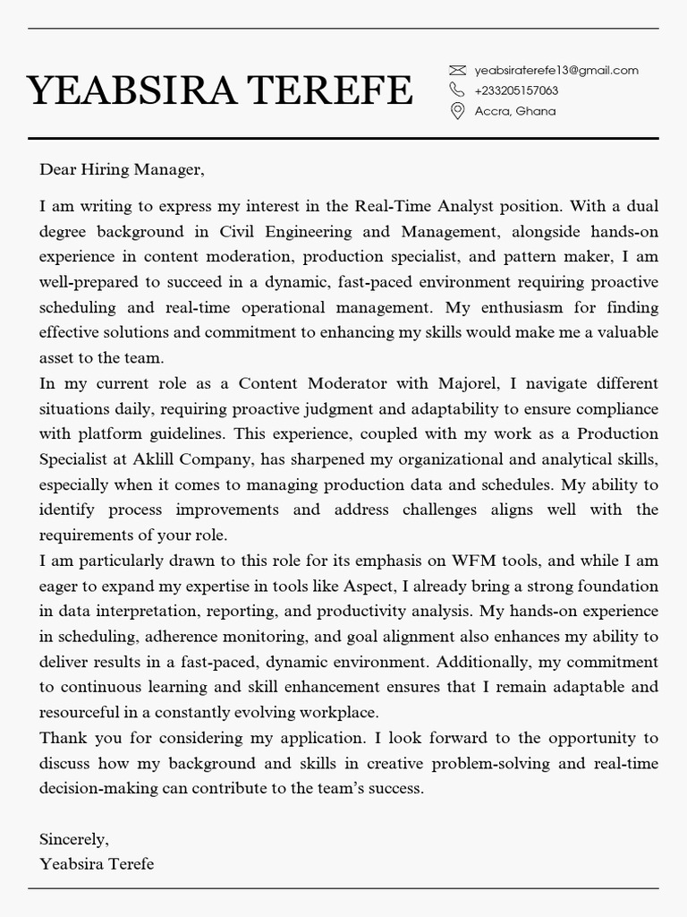 Yeabsira Terefe - Real Time Analyst | PDF | Cognition | Cognitive Science