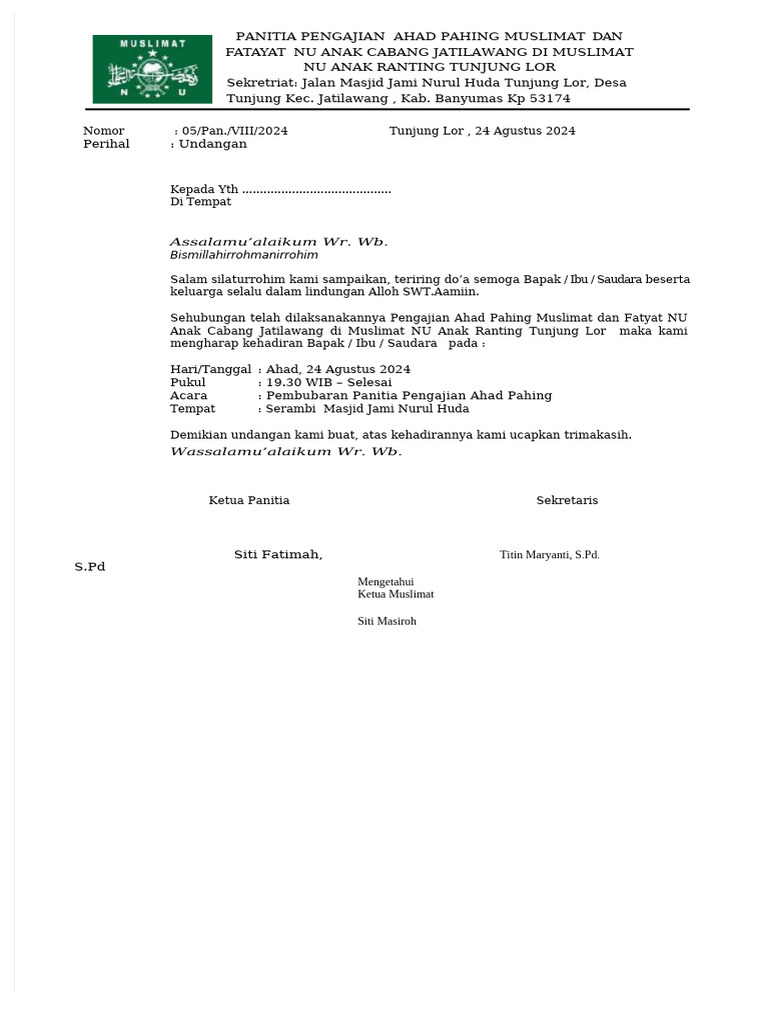 Surat undangan panitia | PDF