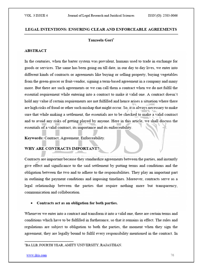 LEGAL INTENTIONS ENSURING CLEAR AND ENFORCEABLE AGREEMENTS | PDF ...