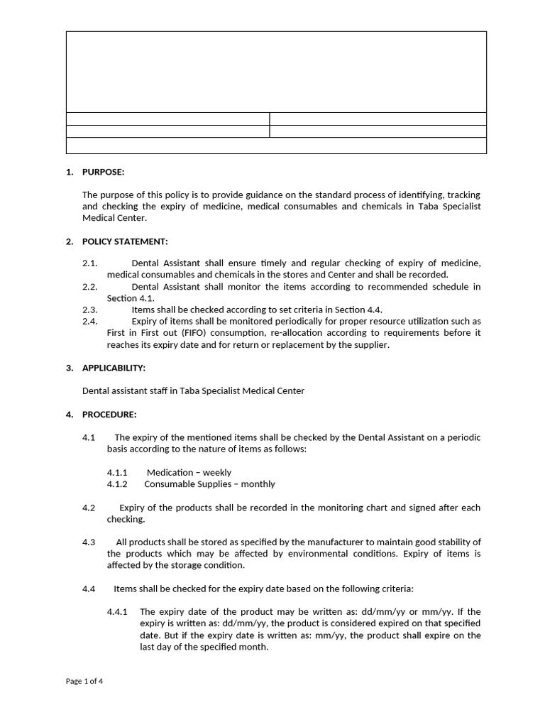Multi-Dose Expired Medication and Consumable Policy | PDF | Topical ...