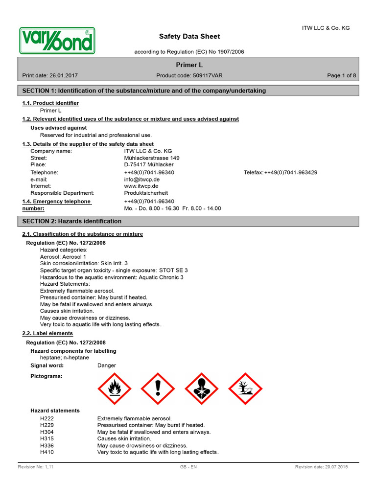 509117VAR Primer L MSDS (E) | PDF | Firefighting | Occupational Safety ...