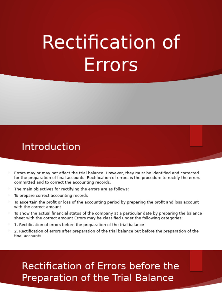 Rectication of Errors | PDF | Debits And Credits | Financial Services