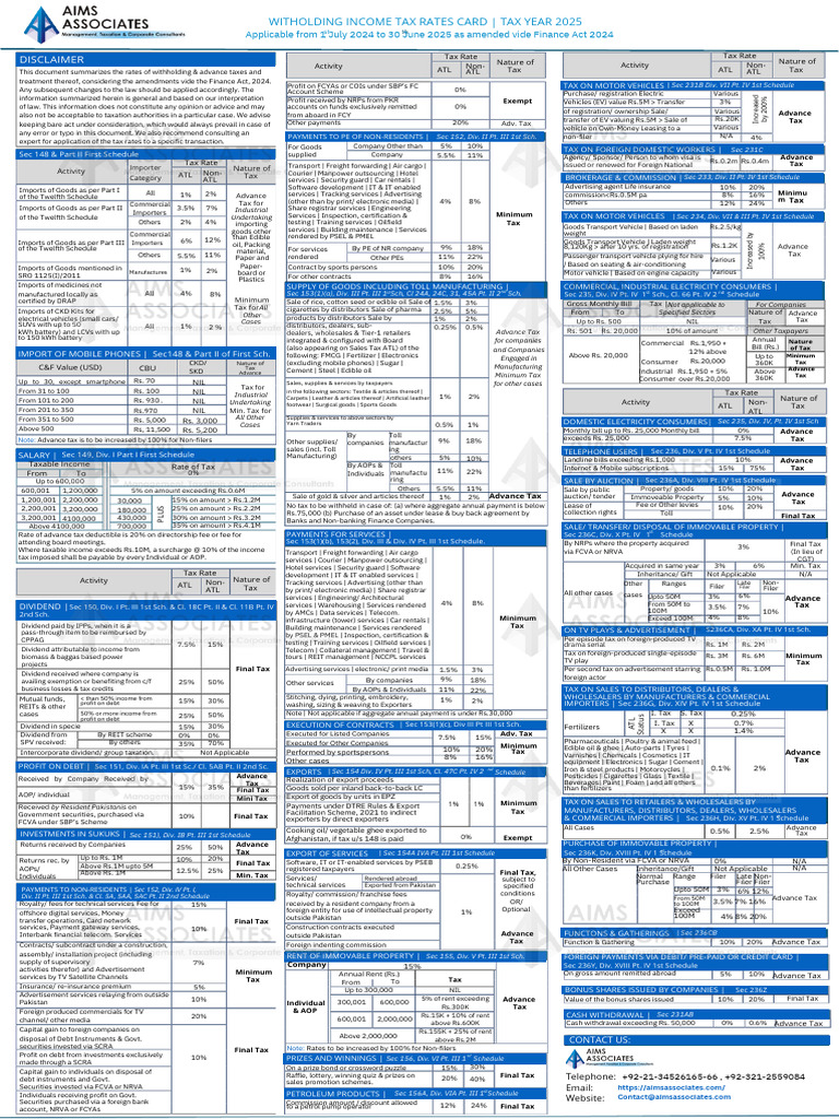 Tax Rate Card TY 2024-25 Aims Associates | PDF | Taxes | Government ...