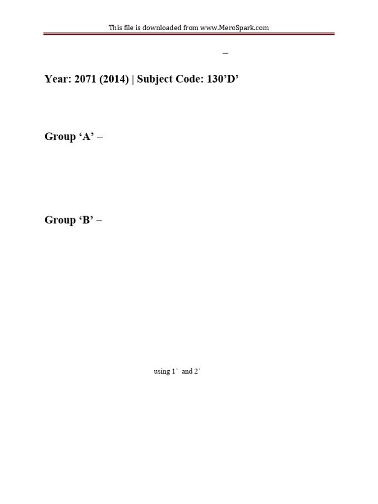 Question Paper 2071 Computer Science Grade XI - Merospark - Com | PDF