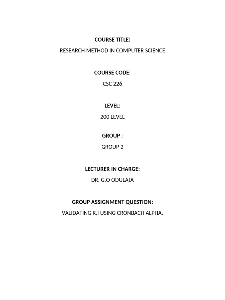 CSC_226 | PDF | Cronbach's Alpha | Variance