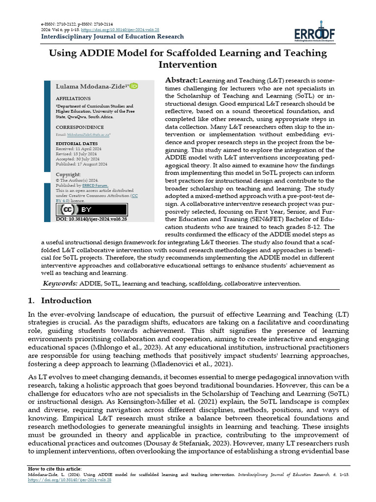 Using ADDIE Model For Scaffolded Learning and Teac | PDF | Instructional Design | Behavior ...