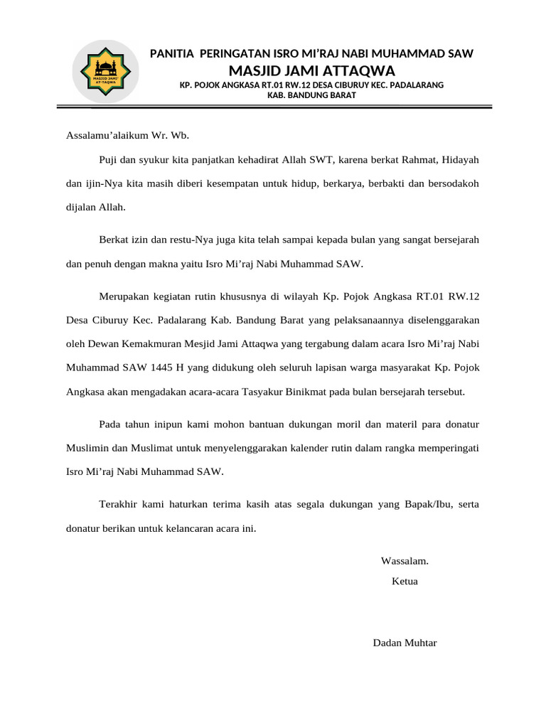 Proposal Isro Mi'raj ATTAQWA 2024 | PDF