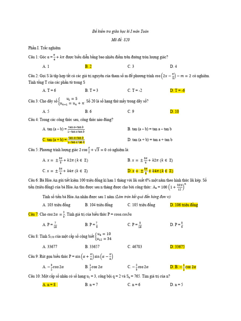 đề luyện ôn tập gk1 toán 11 đề 1 | PDF