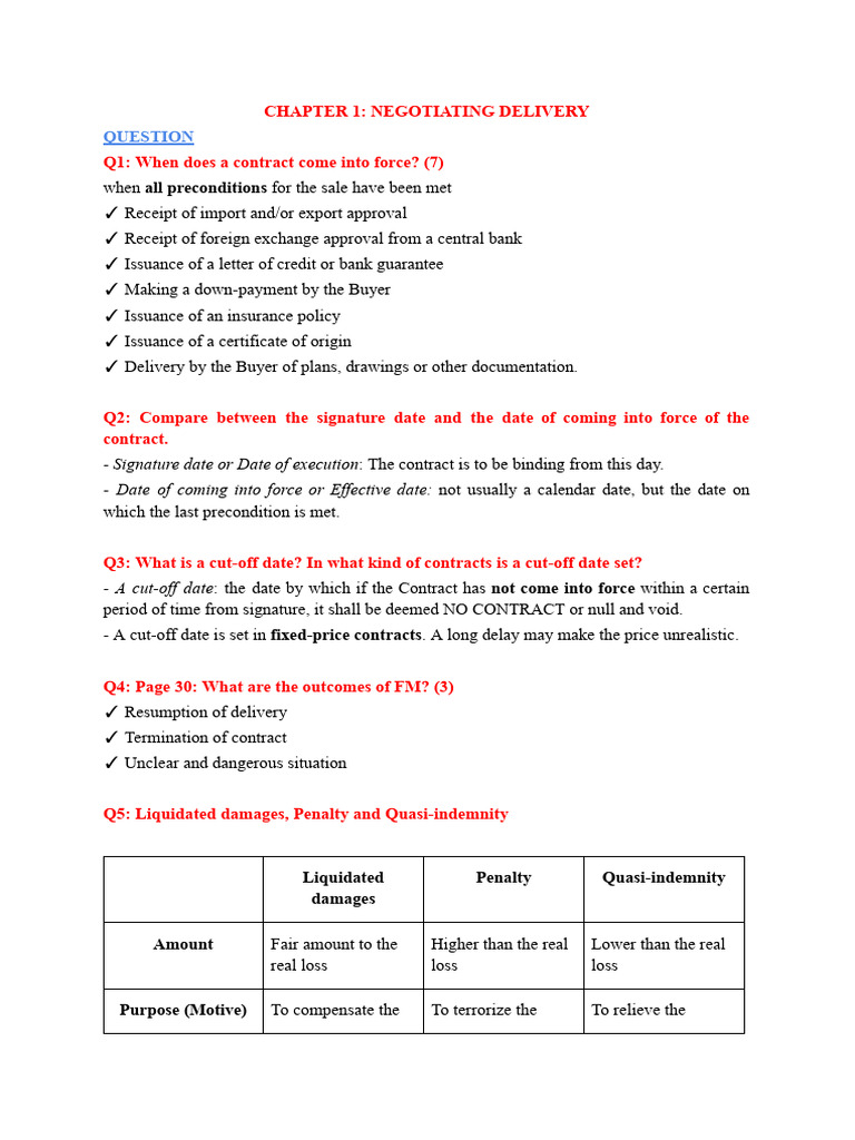 All Preconditions: Signature Date or Date of Execution Date of Coming Into Force or Effective ...