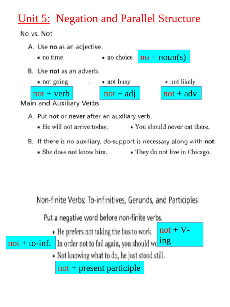 Unit 5 - NEGATION & PARALLEL STRUCTURE - STARTER TOEIC | PDF
