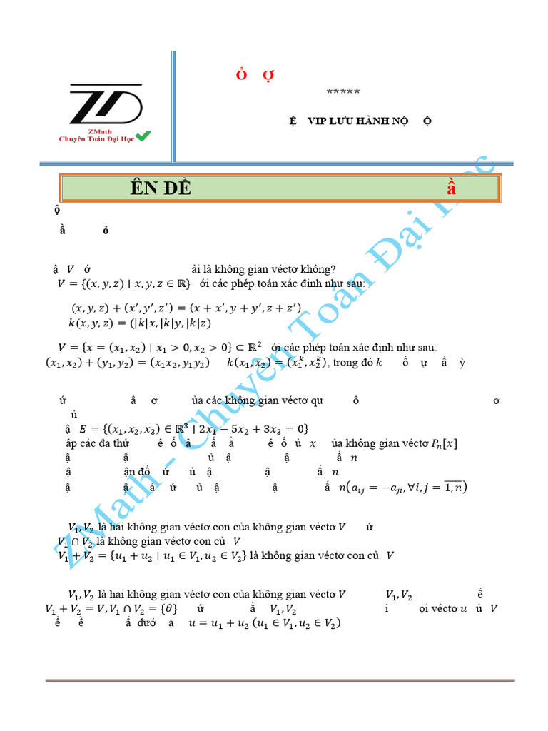 Giải BTVN Không Gian Vecto - Phần 1 | PDF