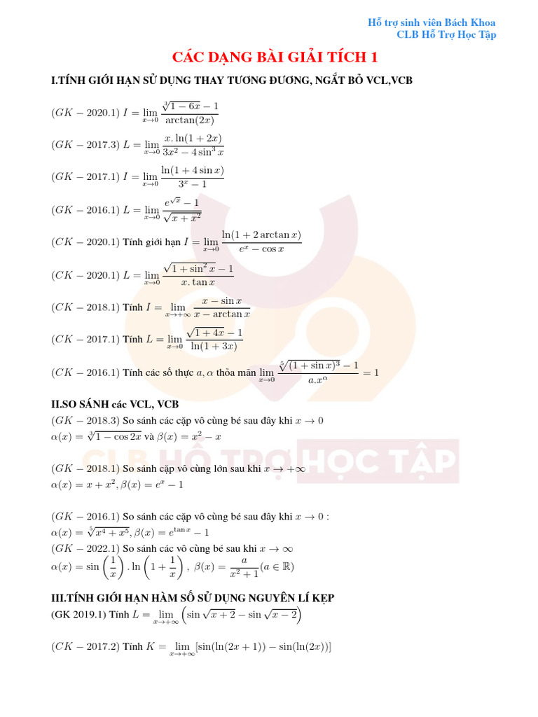 Đáp án Giới hạn hàm số VCB - VCL | PDF