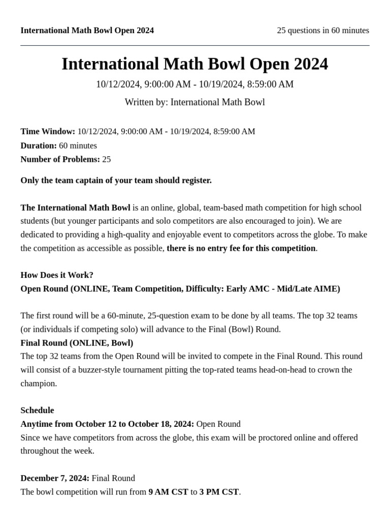 International Math Bowl Open 2024 | PDF | Tetrahedron | Area