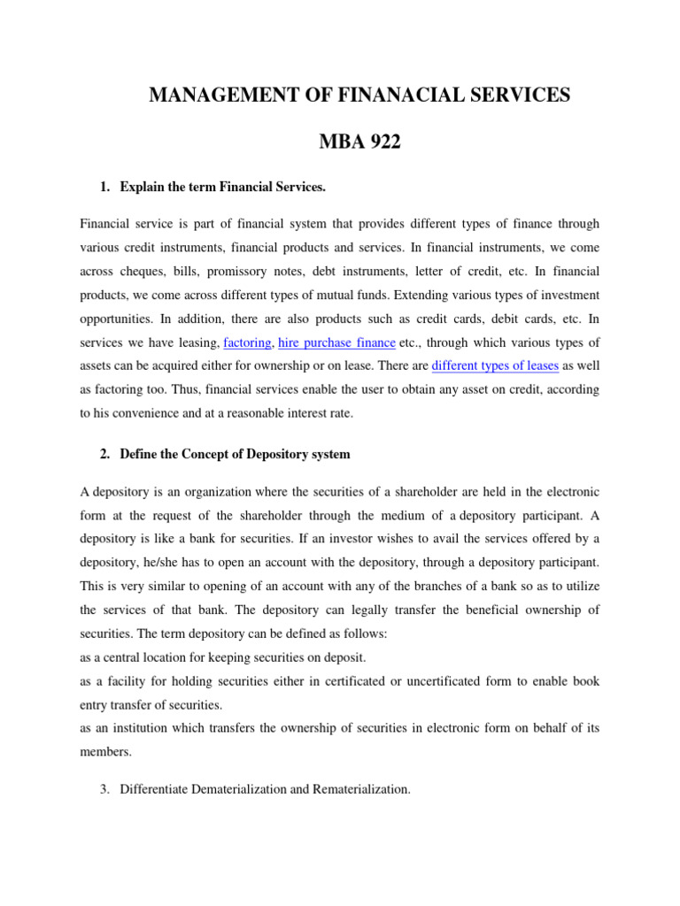 MBA Financial Services Guide | PDF | Securities (Finance) | Investment Fund