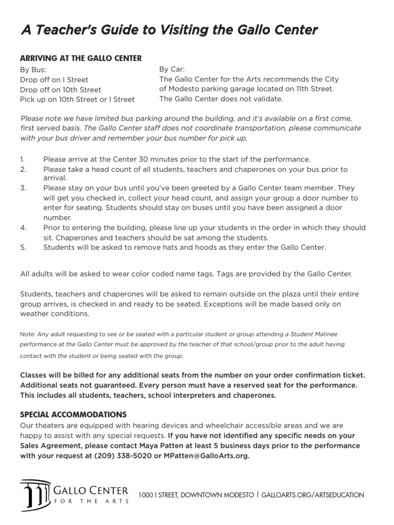 Teacher Guide To Visting Gallo Center | PDF | Bus | Public Transport