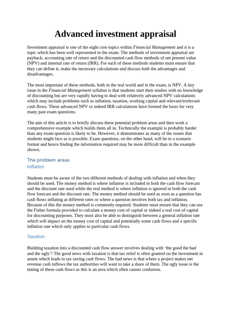 Advanced NPV Investment Appraisal Guide | PDF | Net Present Value ...
