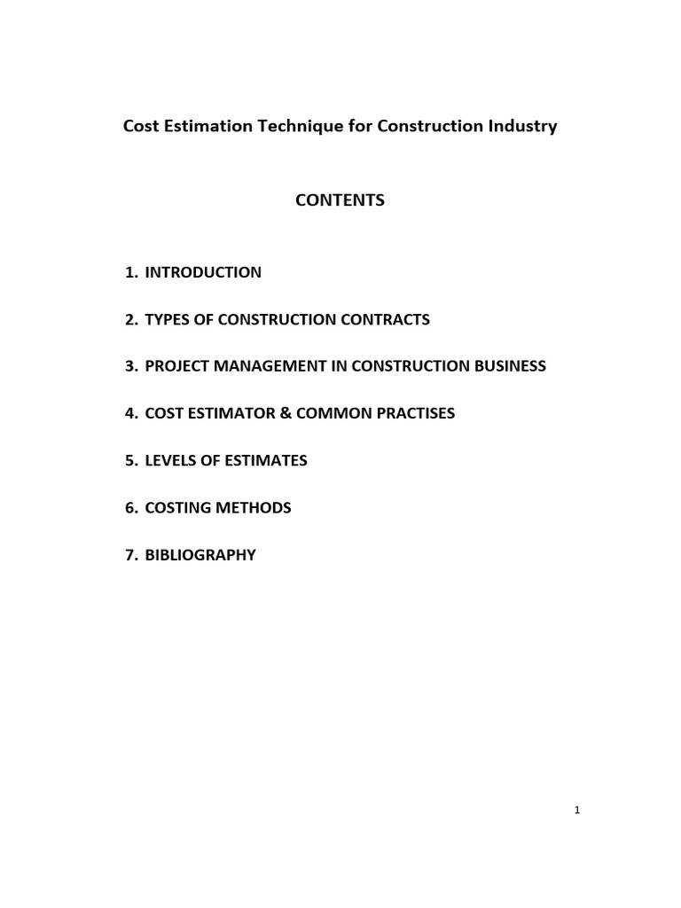 Cost Estimation Technique for Construction Industry | PDF | Project ...