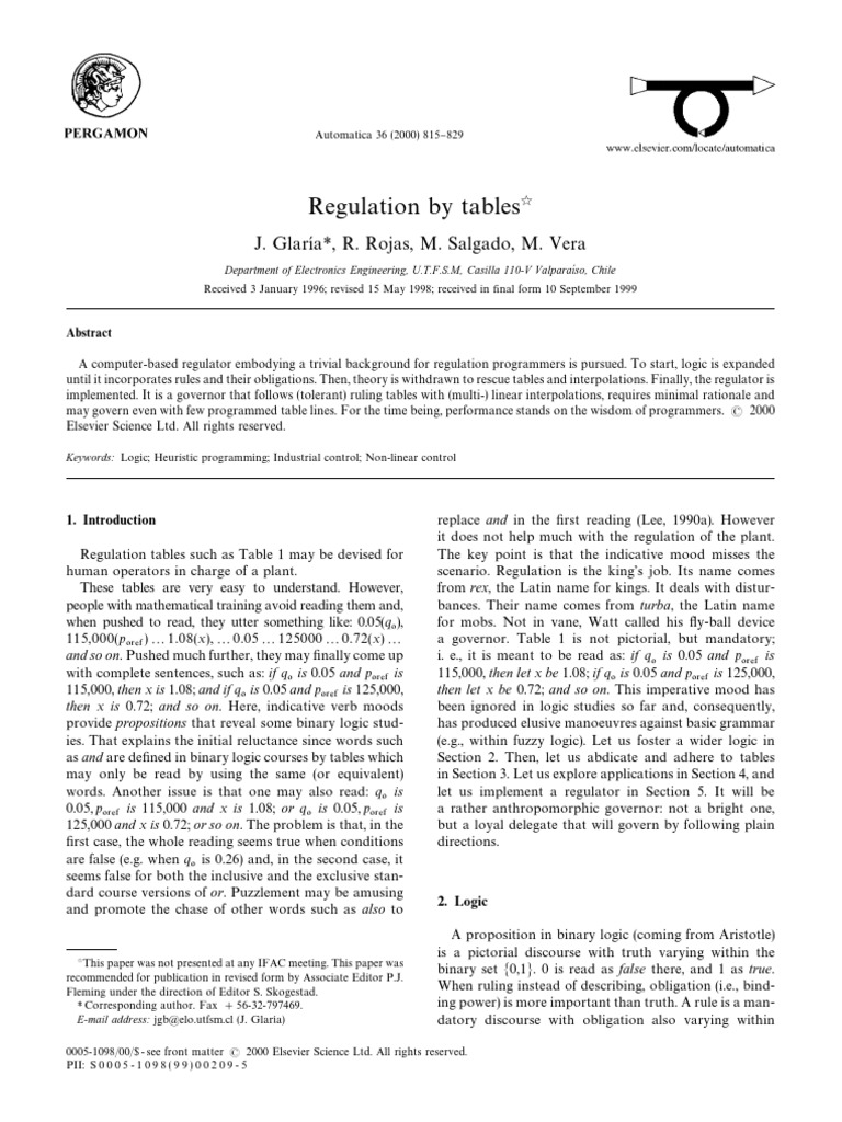 Regulation-by-tables_2000_Automatica | PDF | Truth | Proposition
