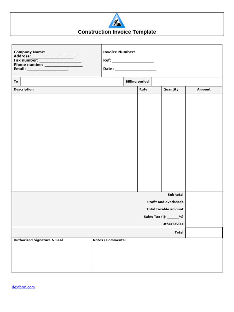 Construction Invoice Template | PDF