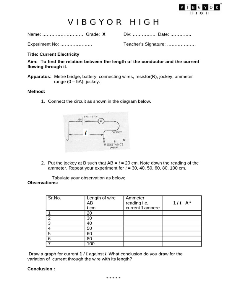 Practical - 5 - Relation Between Length of Conductor and Current | PDF