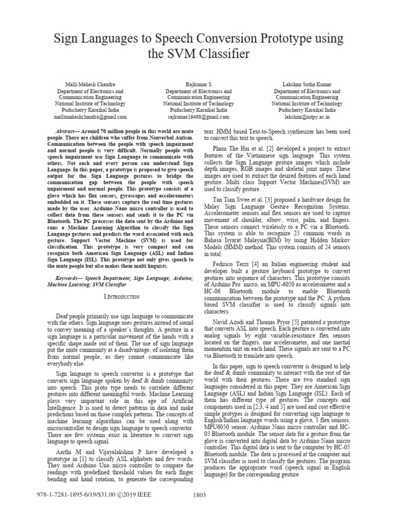 (7) Sign Languages to Speech Conversion Prototype Using the SVM Classifier | PDF | Sign Language ...