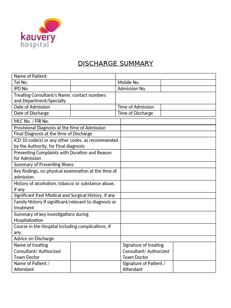 Standard Discharge Card | PDF
