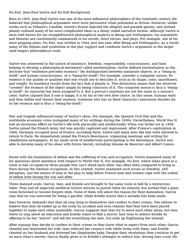 No Exit Jean | PDF | Jean Paul Sartre | Existentialism