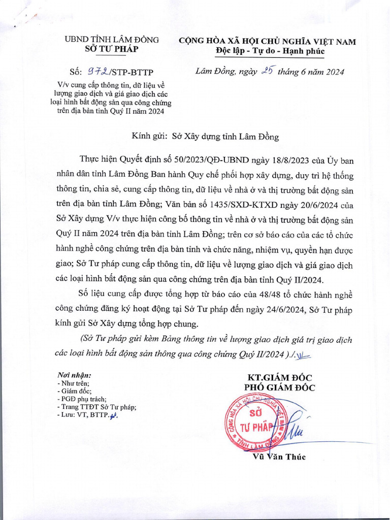 972 STP-BTTP Vv Cung Cấp Thông Tin, Dữ Liệu Về Lượng Giao Dịch Và Giá ...