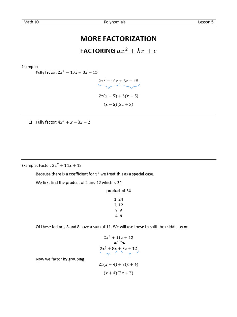 Polynomials Lesson 5 | PDF