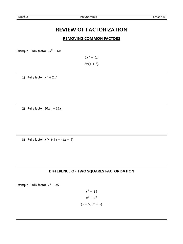Polynomials: Factoring Techniques Guide | PDF