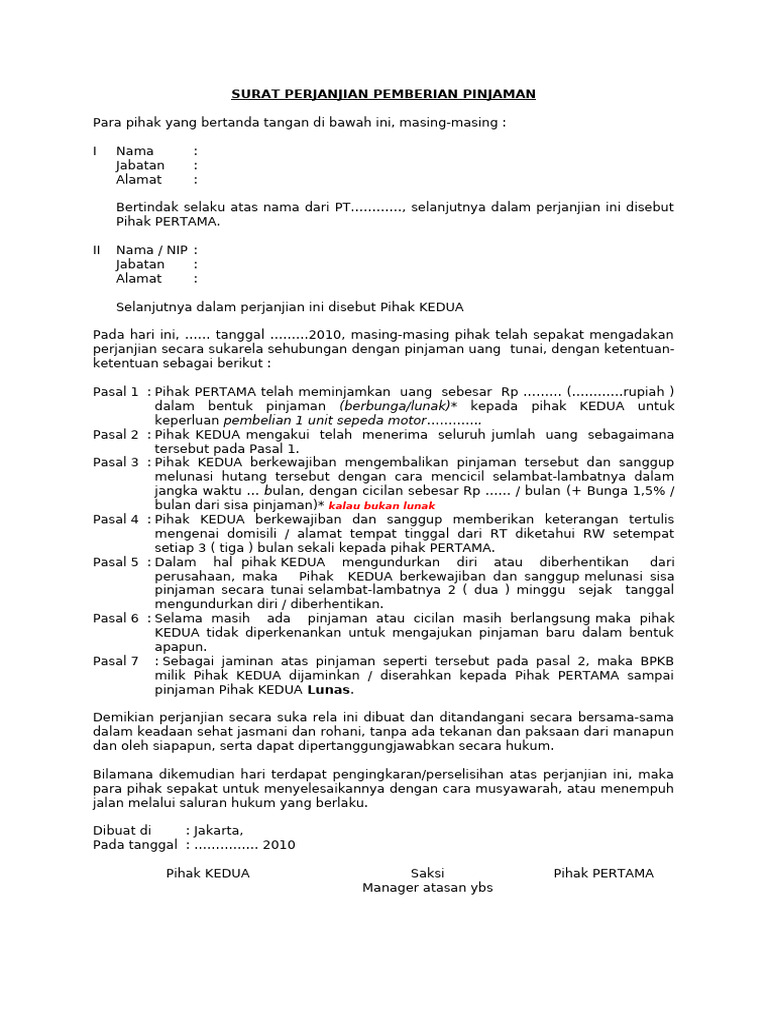 Perjanjian Pinjam Meminjam | PDF