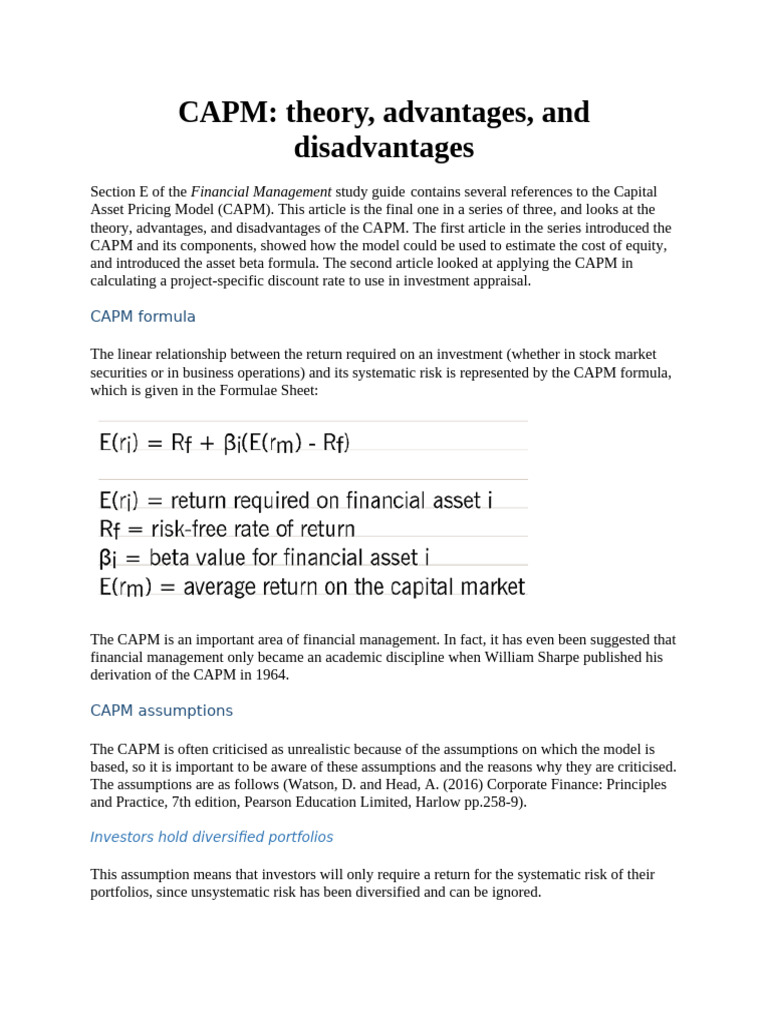 CAPM | PDF | Capital Asset Pricing Model | Microeconomics