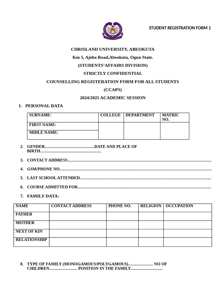 Counselling Registration Form | PDF | Interpersonal Relationships ...