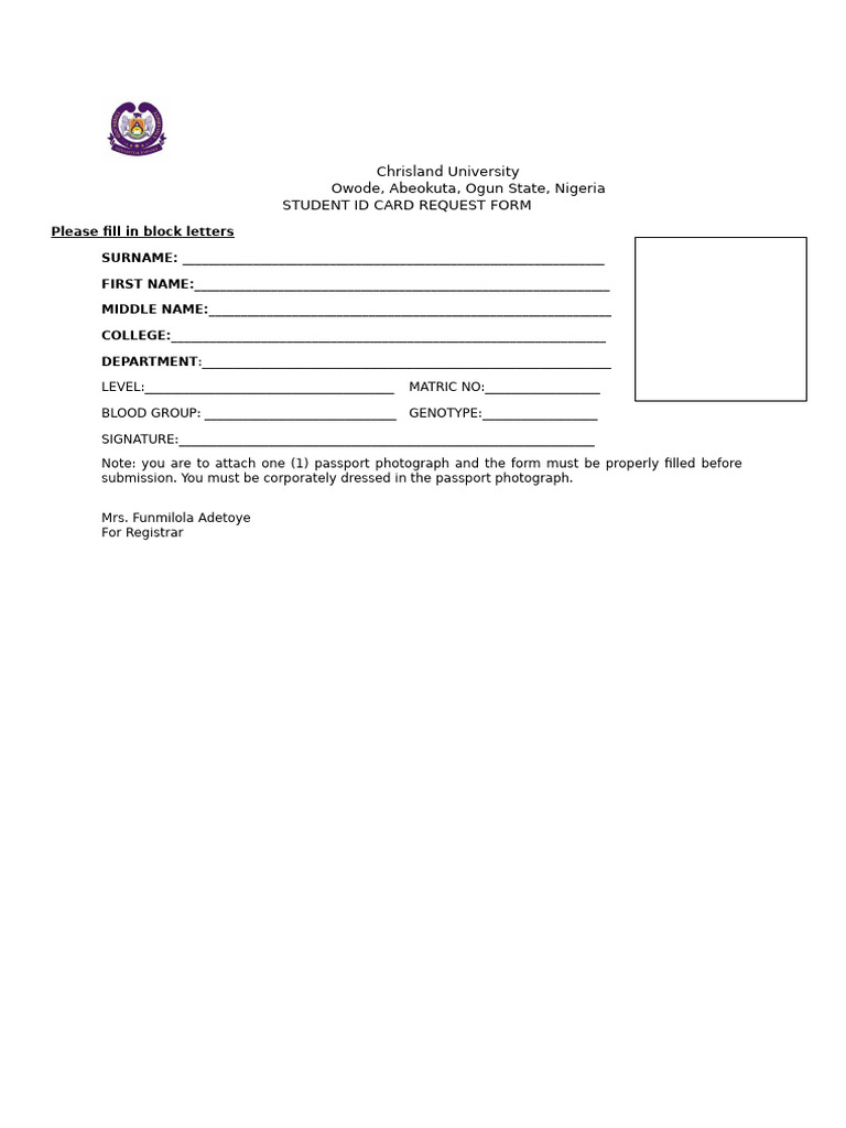 Student ID Request Form | PDF