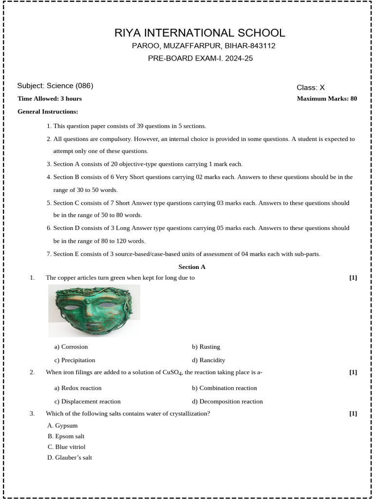 Science 086 Pre Board 1 Pdf Ion Chemical Compounds
