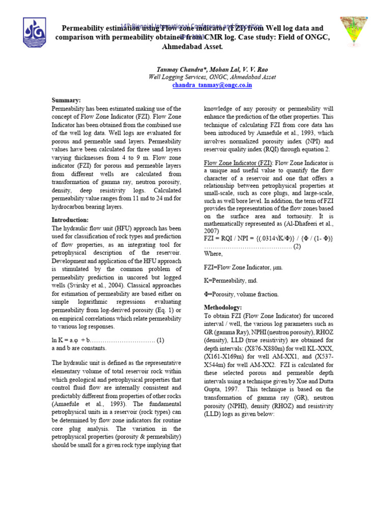 FZI-Based Permeability Estimation Study | PDF | Permeability (Earth Sciences) | Porosity