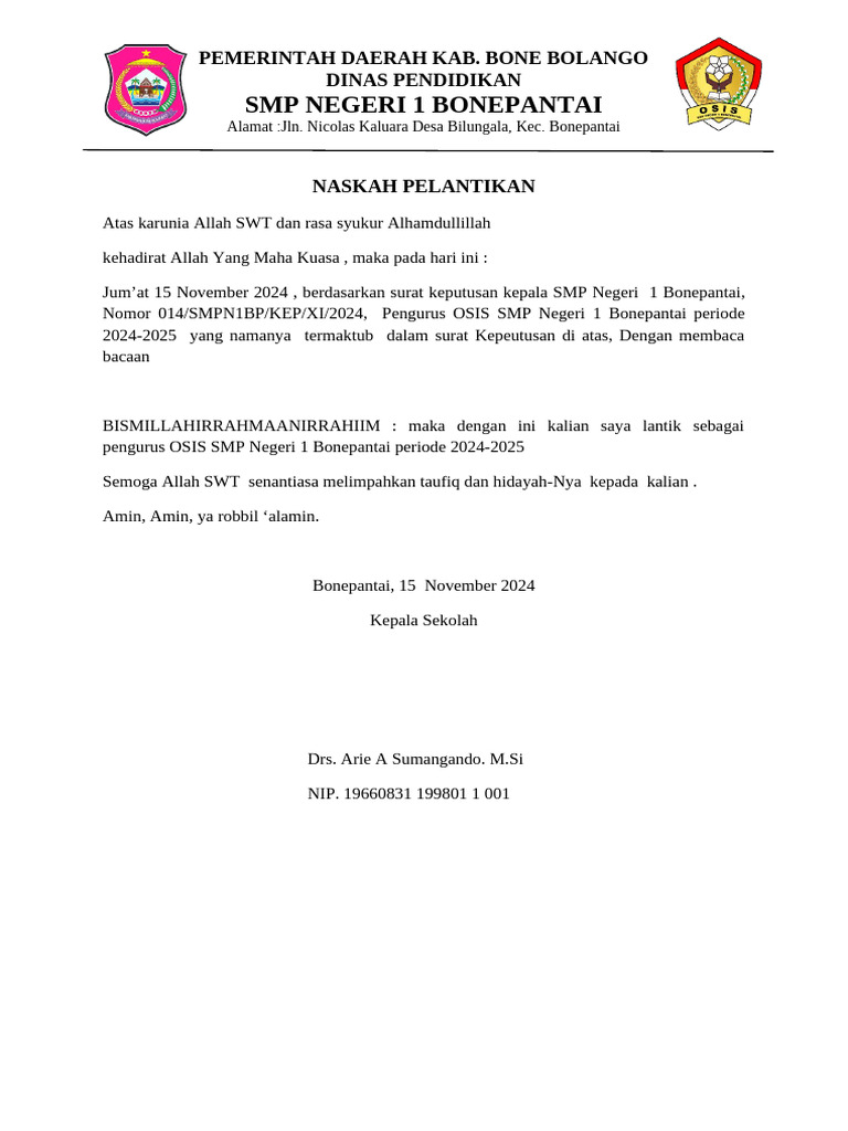 NASKAH PELANTIKAN | PDF