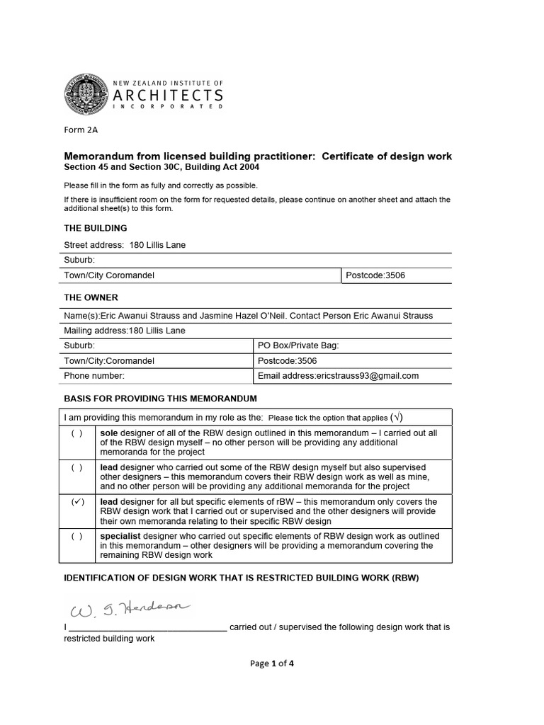 2406 Memorandum-Certificate-Of-Design-Work | PDF
