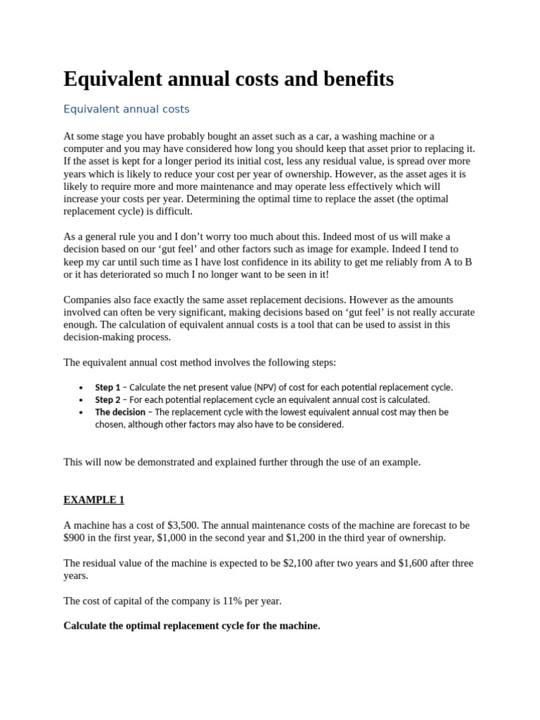 Equivalent Annual Costs and Benefits | PDF | Net Present Value | Economies