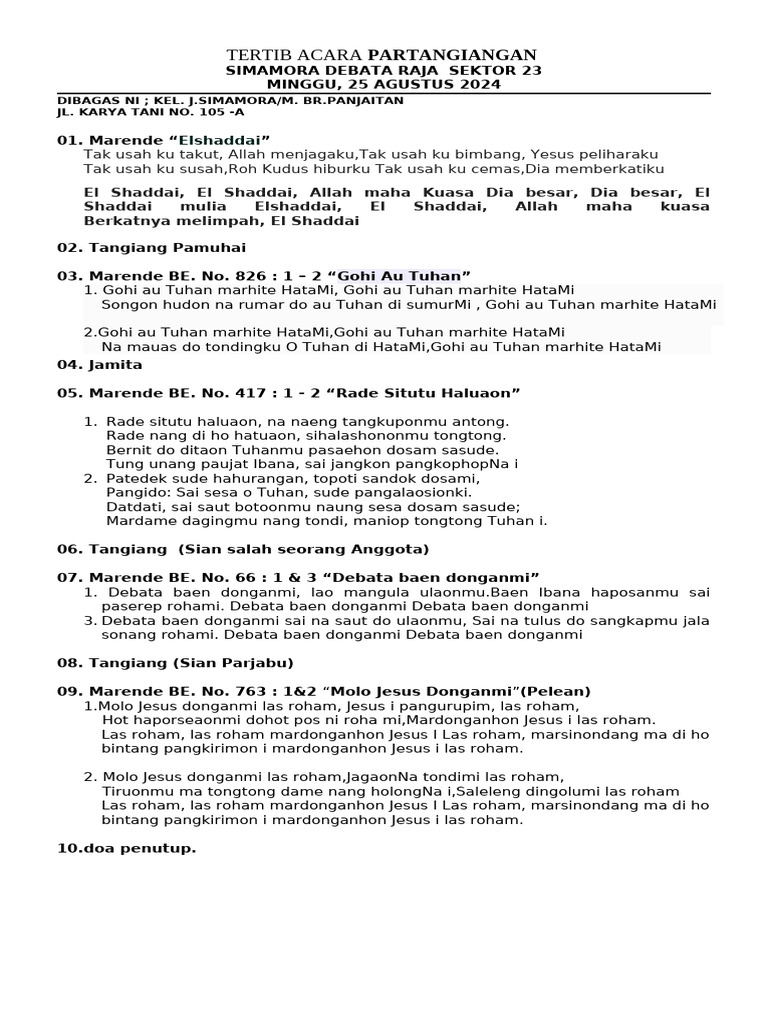 Tertib Acara Partangiangan 2024 | PDF