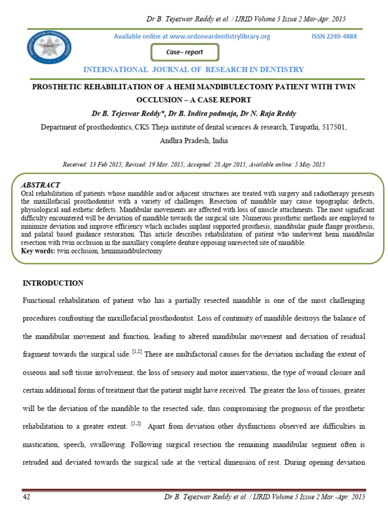 DR Tejeswar Reddy Case Study | PDF | Dentures | Prosthodontics