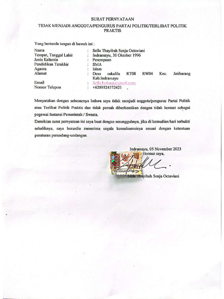 Surat pernyataan KPU_1 | PDF