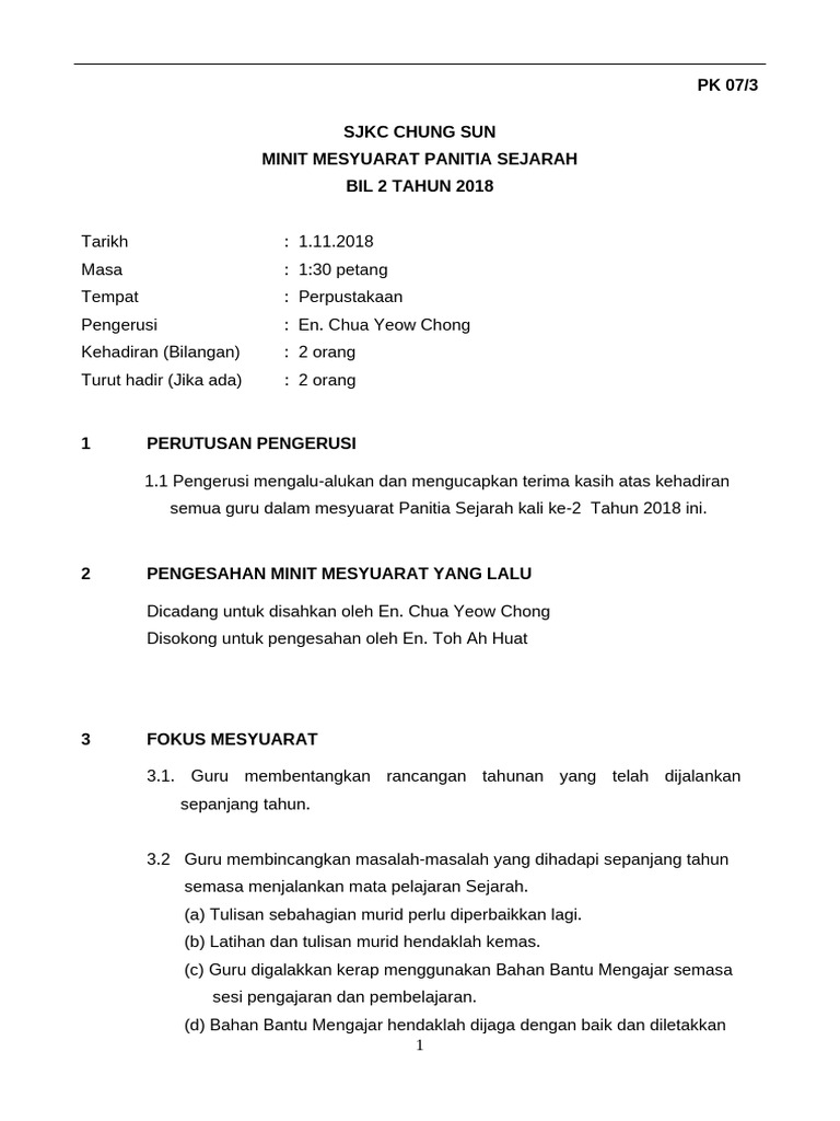 Minit Mesyuarat SEJ Kali 2 2018 | PDF