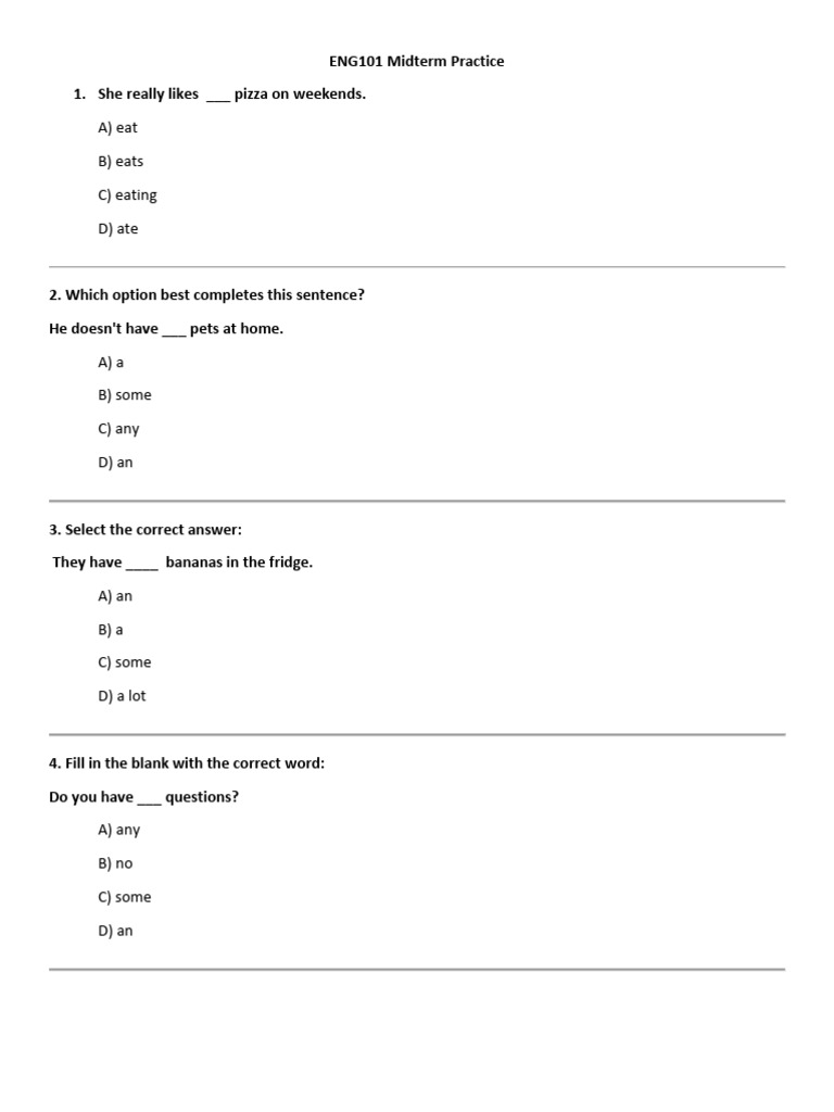 ENG101 Midterm Practice | PDF | Cuisine