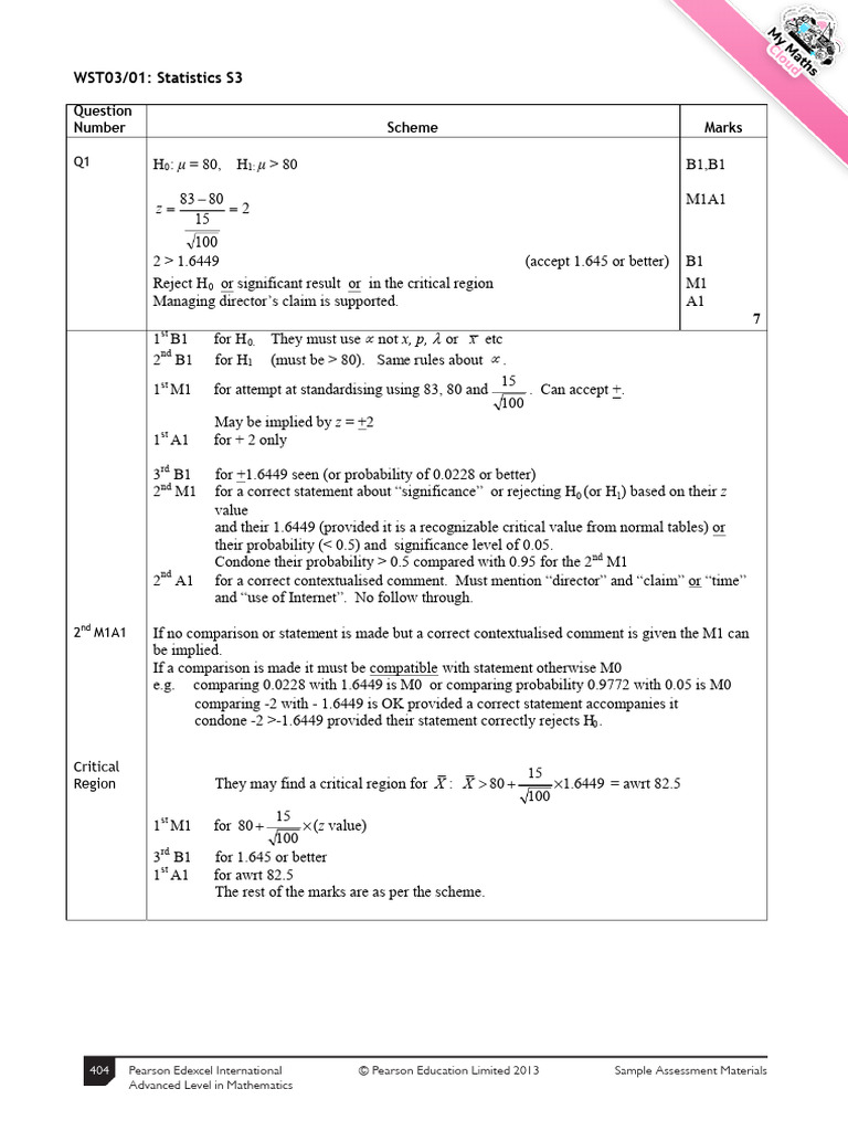 edexcel IAL S3 SPECIMENSPECIMEN MS | PDF