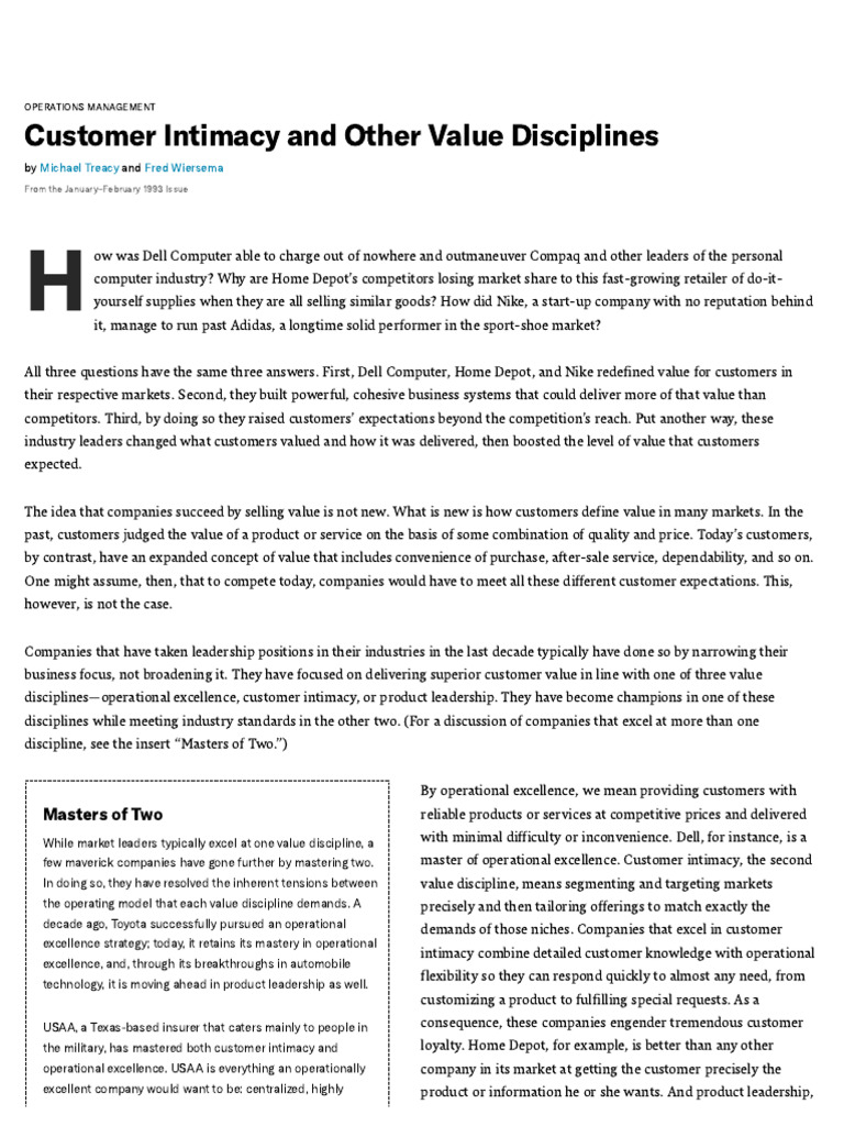 Customer Intimacy in Value Disciplines | PDF | Inventory | Retail
