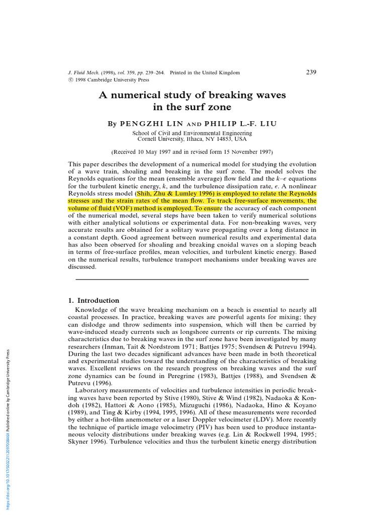 Lin, P., & Liu, P. L. F. (1998) - A Numerical Study of Breaking Waves in The Surf Zone. Journal ...